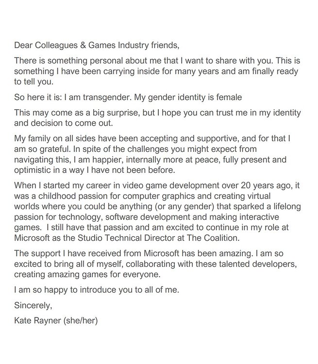 Kate Rayner of The Coalition (Studio Tech Director) Comes out as ...
